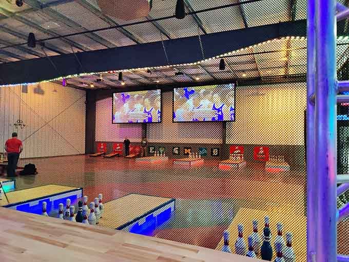 Full-sized bowling lanes prove that some classics never go out of style, they just get better lighting.