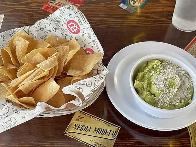 Fresh guacamole with cotija cheese and crispy chips makes the perfect opening act for your meal.