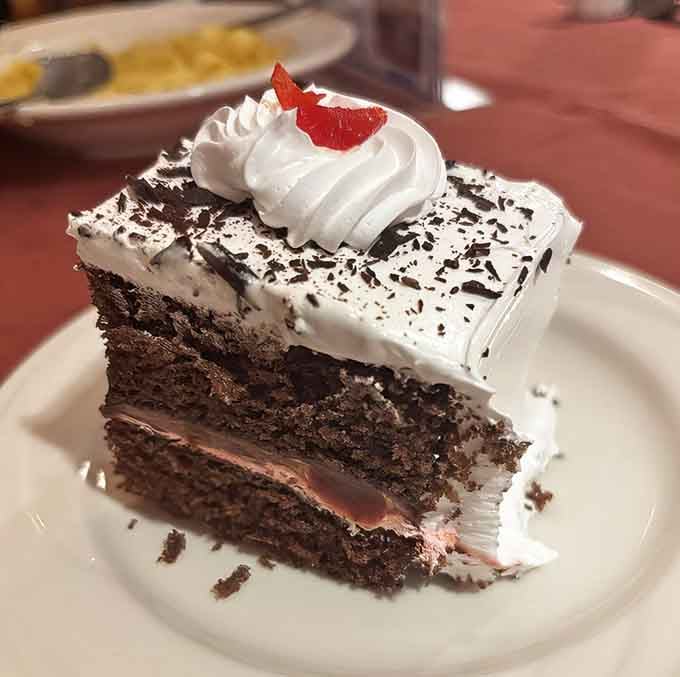 Layers of chocolate decadence topped with whipped cream and a cherry, because dessert should always feel like celebration.