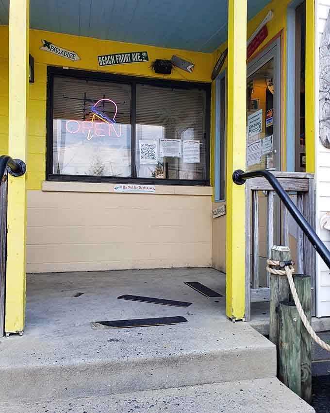 That glowing neon "OPEN" sign in the window is basically a beacon of hope for hungry souls everywhere.