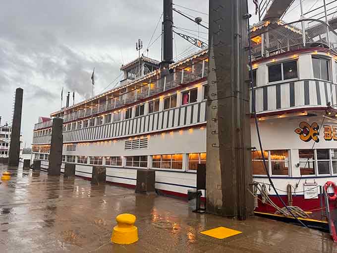 Rain or shine, the Belle sits ready at her dock, patient as a saint and twice as photogenic in any weather.