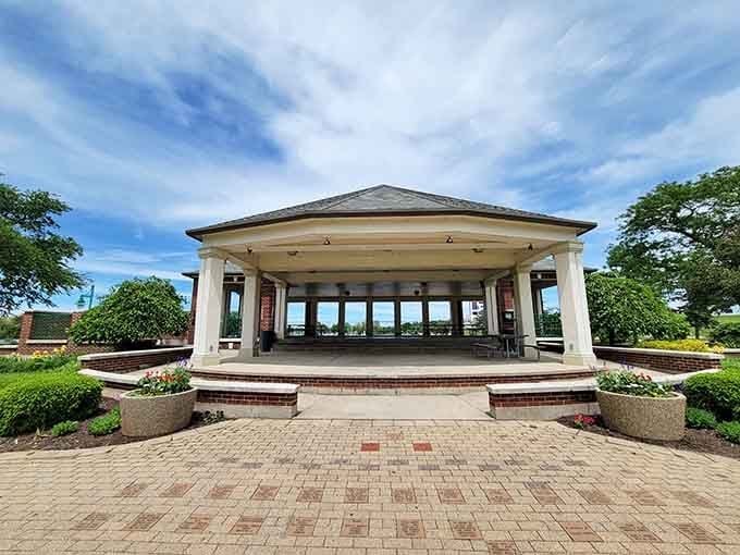 Riverside pavilions were designed for lazy summer evenings when your biggest decision is which bench to claim first.