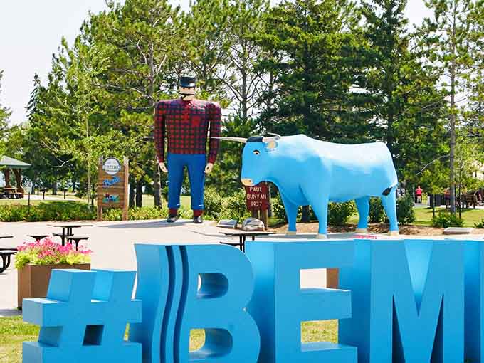 Paul and Babe tower over visitors like friendly giants reminding everyone that legends live here year-round.