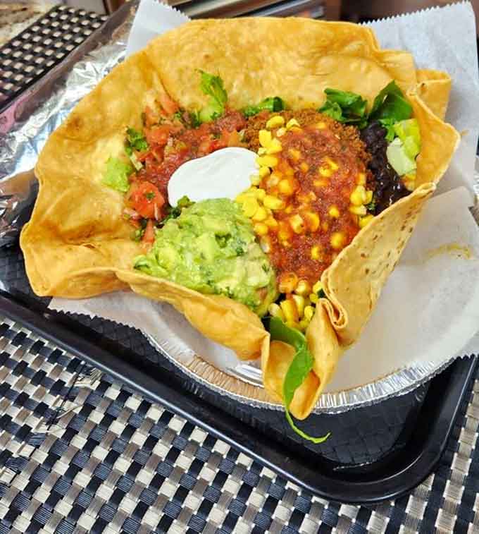 A taco salad in a crispy tortilla bowl, because sometimes you want to pretend you're being healthy.
