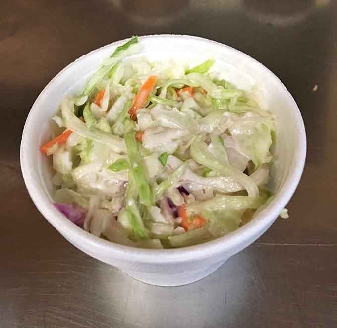 Coleslaw that's actually crunchy and fresh, not that sad, watery stuff from the grocery store deli.