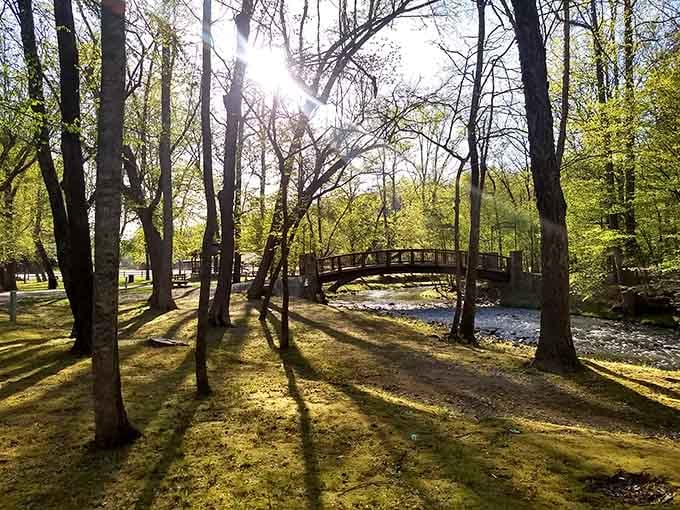 Meeks Park's bridge over the creek creates scenes so peaceful you'll forget your phone exists for approximately five glorious minutes.