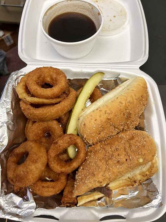 A sandwich and onion rings combo that makes you question why you'd ever eat lunch anywhere else.