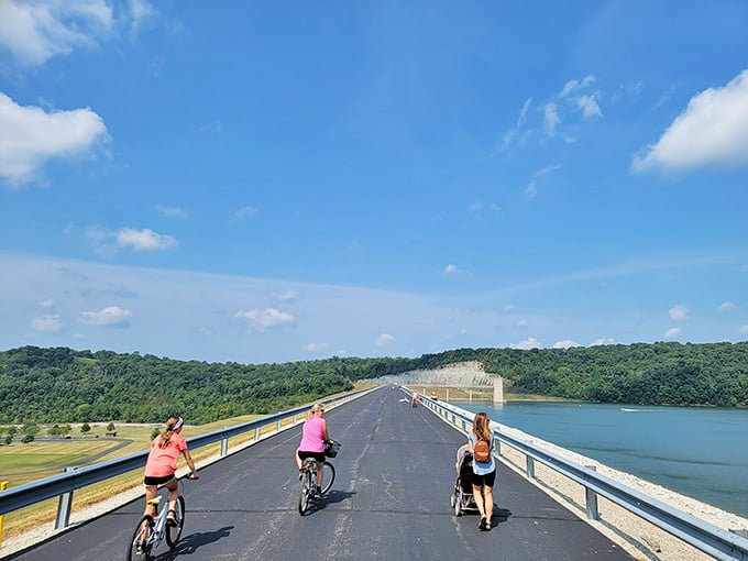 Biking across the dam beats any gym membership, offering exercise with a view that actually makes sense.