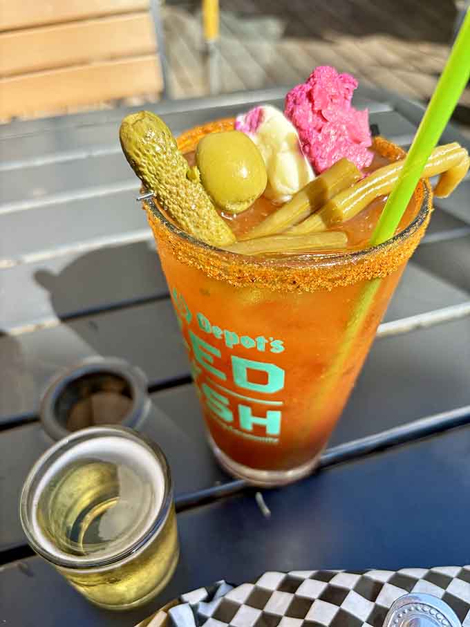 This Bloody Mary comes more loaded than a station wagon heading to summer camp in 1985.
