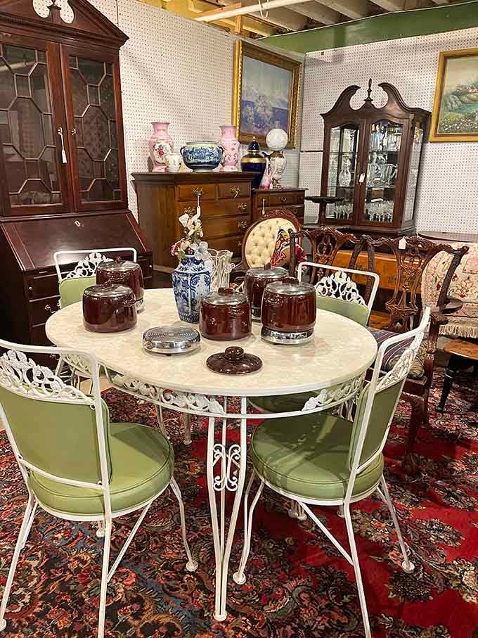 A vintage dining set that's seen more family dinners than most restaurants, ready to host your next gathering.