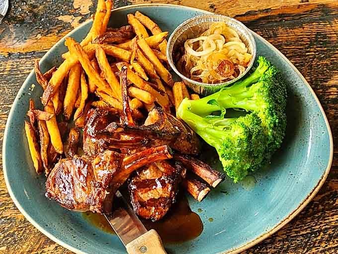 Perfectly cooked lamb with colorful vegetables shows this ship serves more than just seafood. Land lovers have options too.