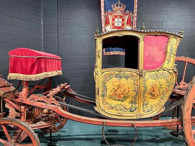 Gilded panels worthy of Versailles prove Portuguese nobility never traveled anywhere without making a spectacular entrance first.