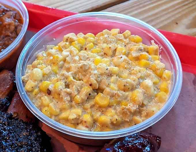 Street corn that's creamy, sweet, and perfectly seasoned, because even vegetables deserve the barbecue treatment here.