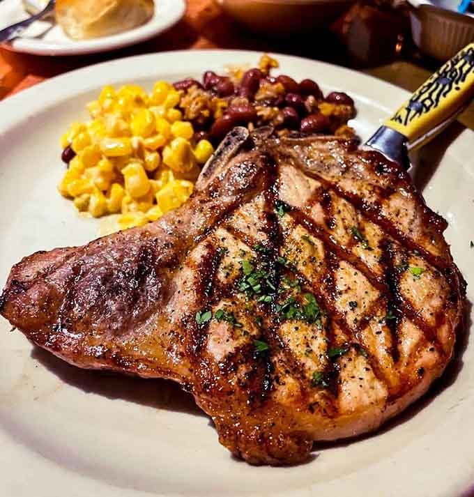 A pork chop this beautifully grilled deserves its own standing ovation and possibly a trophy.