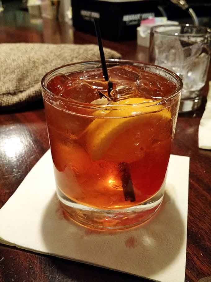An Old Fashioned that looks as good as it tastes, because even seafood restaurants know how to mix a proper cocktail.
