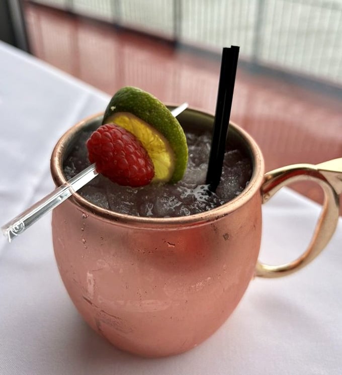 A berry mule in a copper mug feels fancy without trying too hard, exactly like this whole experience.