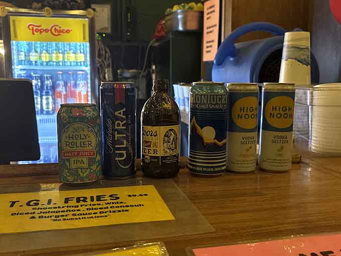 The bar lineup featuring local brews that pair perfectly with burgers big enough to require their own zip code.