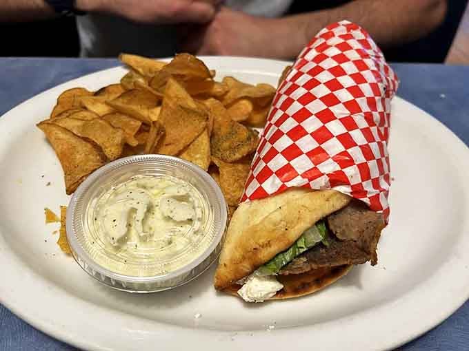 This gyro sandwich wrapped in checkered paper is the kind of handheld perfection that makes you forget about every burger.