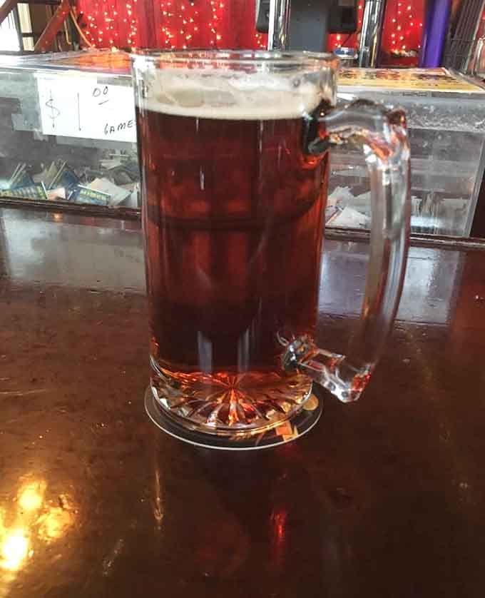 A cold beer at the bar tastes even better when you're surrounded by vintage railroad memorabilia everywhere.