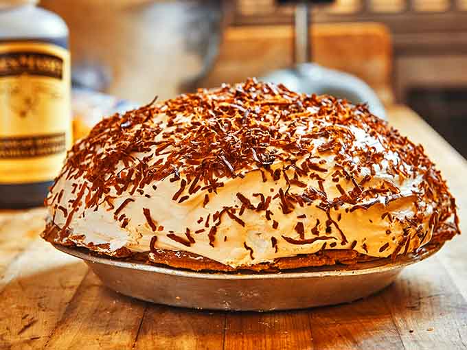 This cream pie topped with chocolate shavings is basically asking you to forget about your New Year's resolutions entirely.