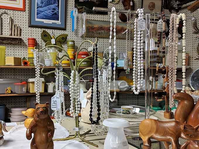 Even the quirky finds, like vintage costume pieces, add unexpected charm to this sprawling antique wonderland.