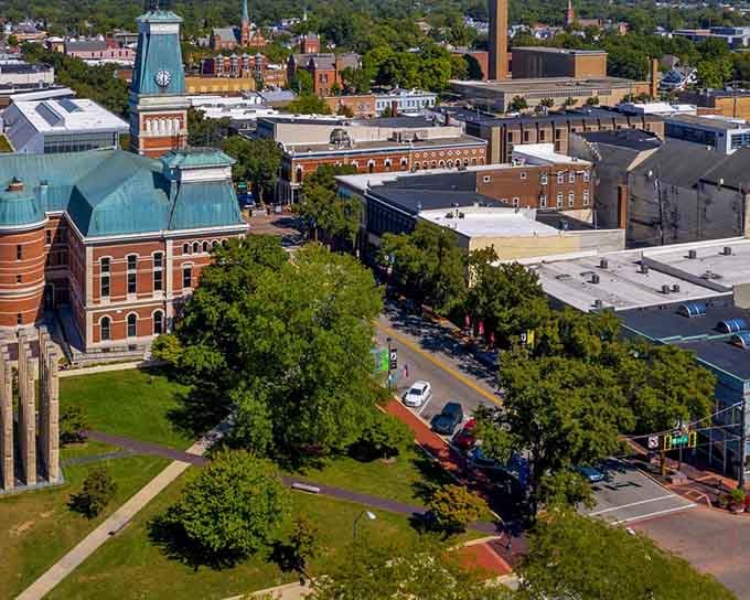 From above, Columbus looks like someone carefully arranged a collection of architectural gems on purpose.