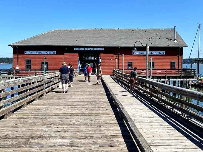 The wharf stretches over Penn Cove like a wooden welcome mat inviting you to stroll toward waterfront delights.