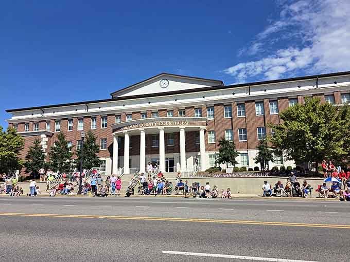 The Cullman County Courthouse commands attention with classical columns that wouldn't look out of place in ancient Rome or modern Washington.