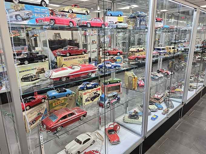 Every kid's dream collection, perfectly preserved behind glass like miniature time capsules of joy.