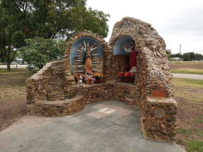 This roadside grotto offers a moment of reflection, beautifully crafted from stone and devotion that spans generations.