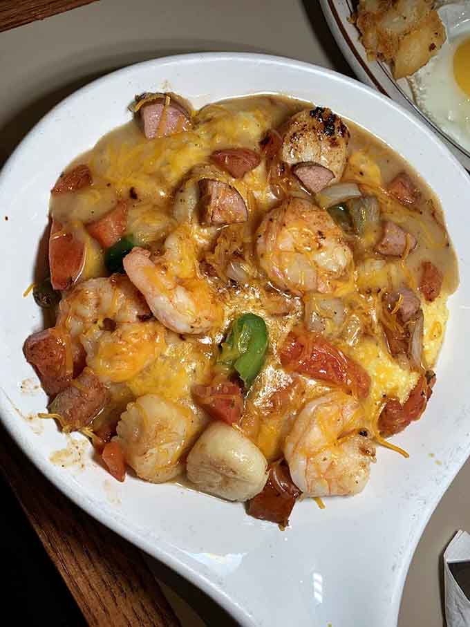 Shrimp and grits so loaded with flavor, they make you wonder why anyone bothers eating anything else for breakfast.
