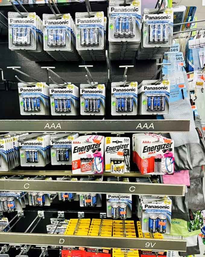Panasonic and Energizer batteries lined up like soldiers ready to power your entire life affordably.