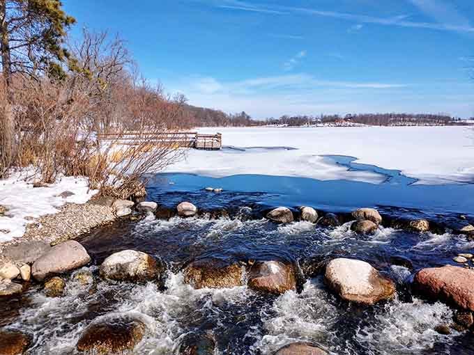 Winter transforms the locks into a frozen wonderland where ice and rushing water create sculptures that would make Elsa jealous.
