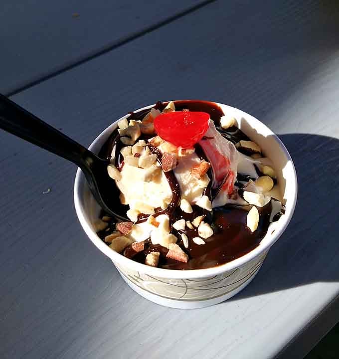 Hot fudge, whipped cream, and enough toppings to make your dentist schedule an extra appointment just looking at it.