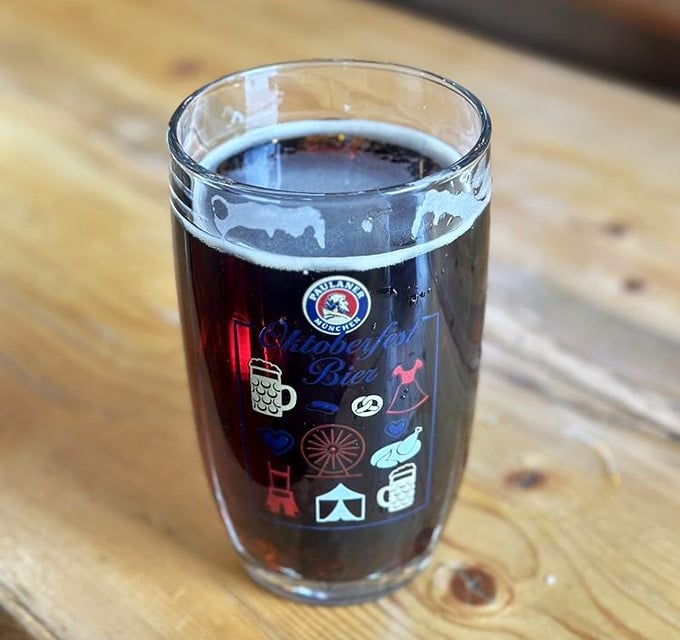 Dark German beer in a proper glass tastes even better when you're sitting at 9,100 feet above sea level.