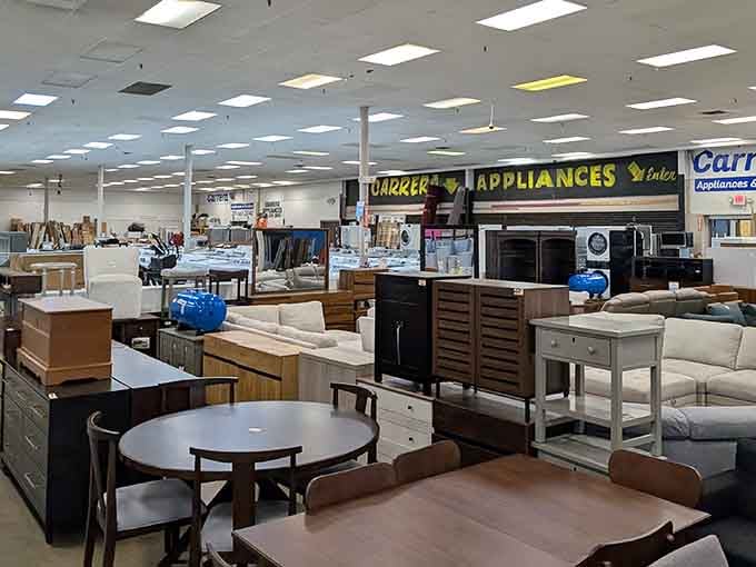 This furniture wonderland stretches so far back you might need to pack a lunch for the browsing journey.