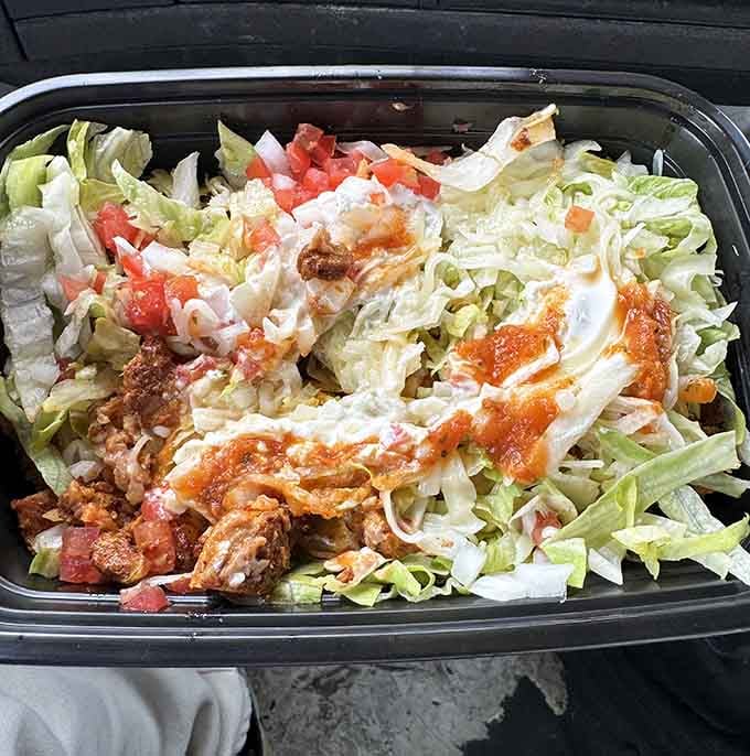 Fresh salad proving that even gas station eateries can deliver healthy options without sacrificing flavor or portion size.