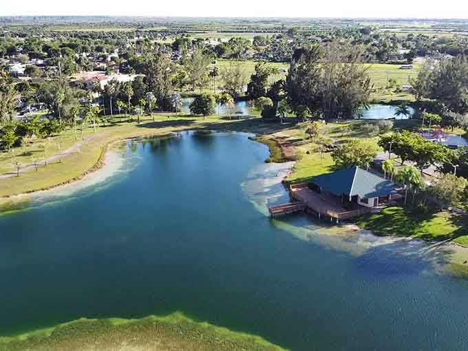 Fasulo Park's tranquil waters reflect a community that values green spaces as much as affordable living spaces nearby.