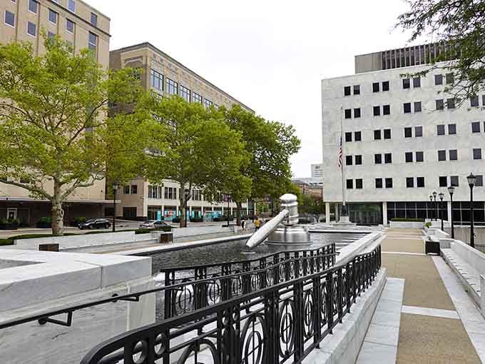 The plaza offers front-row seats to watch people discover that yes, that really is a giant gavel downtown.