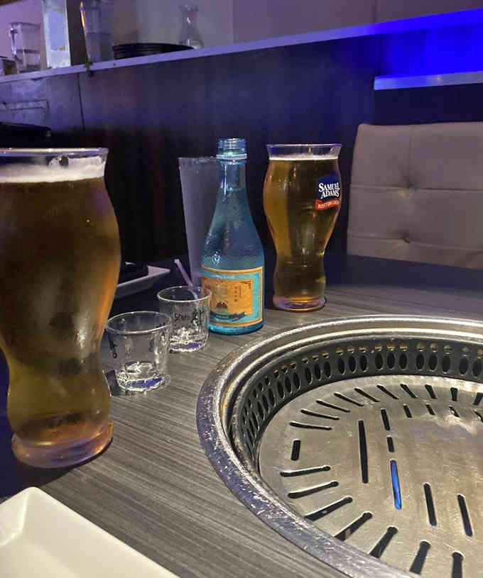 Cold beverages standing ready because grilling is thirsty work, and someone's got to supervise all that delicious meat cooking.