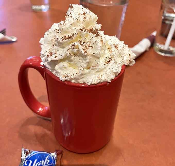 Whipped cream piled this high on hot chocolate isn't excessive&mdash;it's exactly what your inner child ordered.
