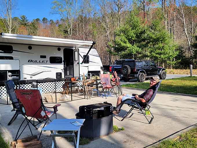 No camping in the park itself, but nearby spots let you wake up ready for another day.