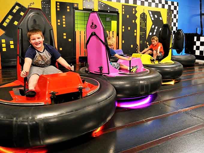 Bumper cars with neon lights turn ordinary driving into a collision sport your insurance company needn't know about.