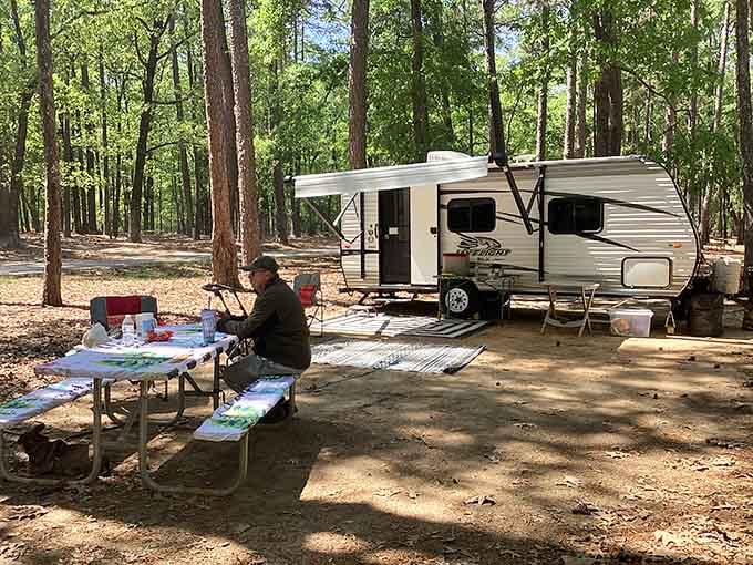RV camping near Greensboro lets you bring your home with you while still escaping everything that makes home stressful.