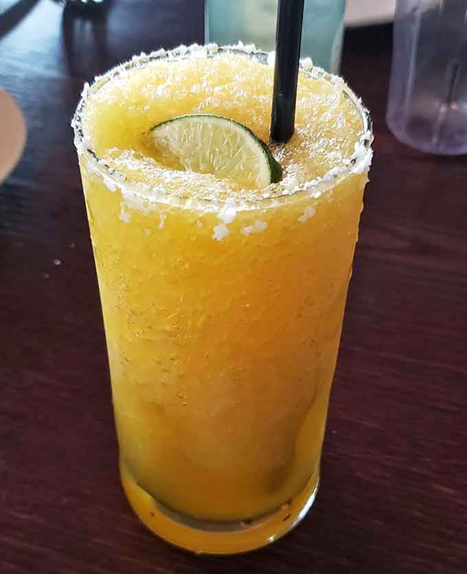 A frozen margarita with a salted rim, because even serious steakhouses know how to have a good time.