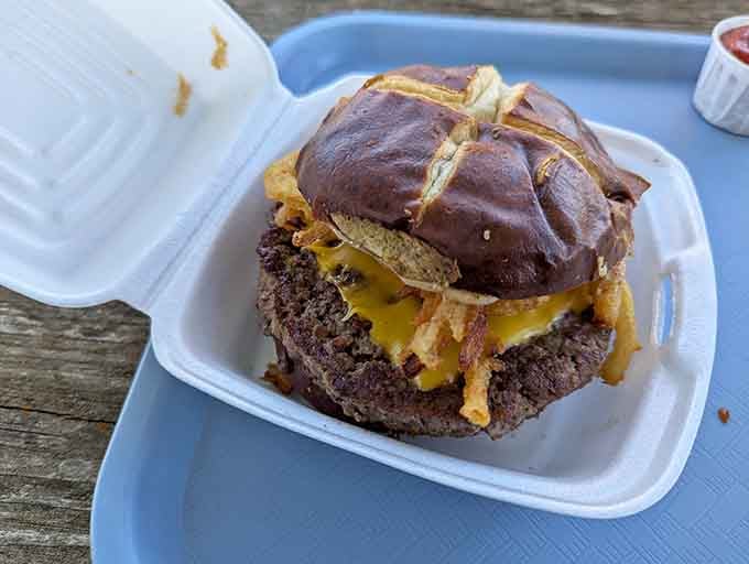 This burger on a pretzel bun is what happens when traditional meets innovative and they become best friends.