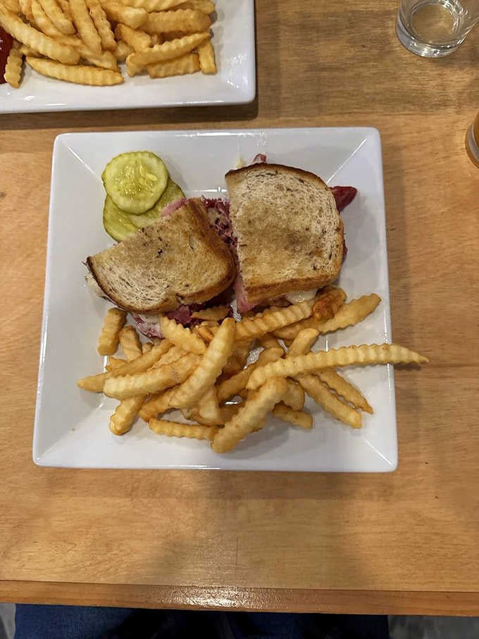 This Reuben stacks corned beef, sauerkraut, and Swiss on marble rye like a deli dream come true.