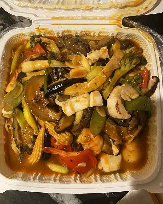 Seafood stir-fry that proves vegetables and ocean bounty were always meant to party together on one plate.