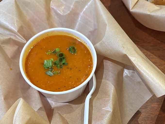 Sometimes a cup of tomato soup is exactly what your soul ordered, garnished with hope and green onions.