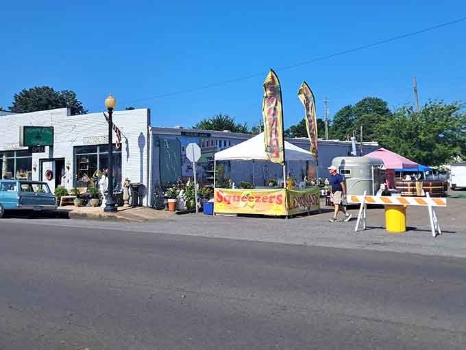 Classic cars line Main Street during special events, transforming the town into a rolling museum of American automotive history.